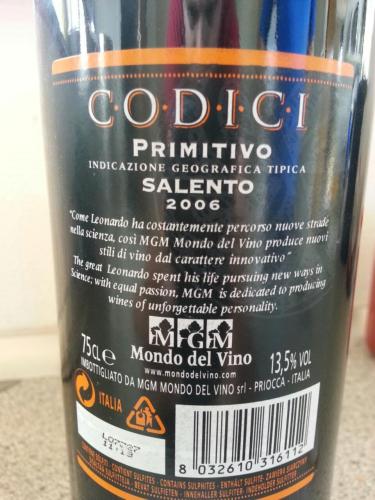 Codici Primitivo Salento | Vivino US