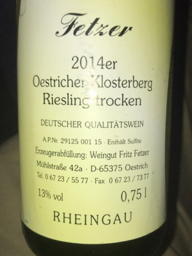 Weingut Fritz Fetzer Oestricher Klosterberg Riesling Trocken | Vivino