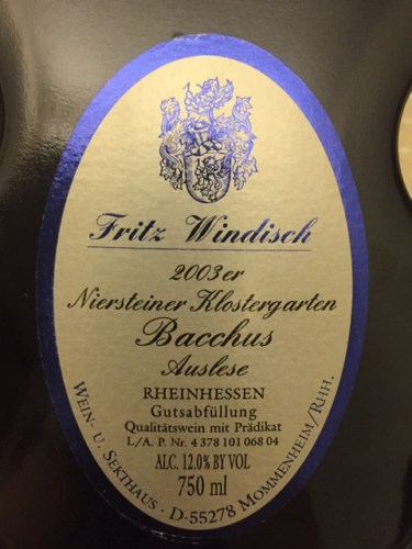 Fritz Windisch Niersteiner Klostergarten Bacchus Auslese | Vivino US