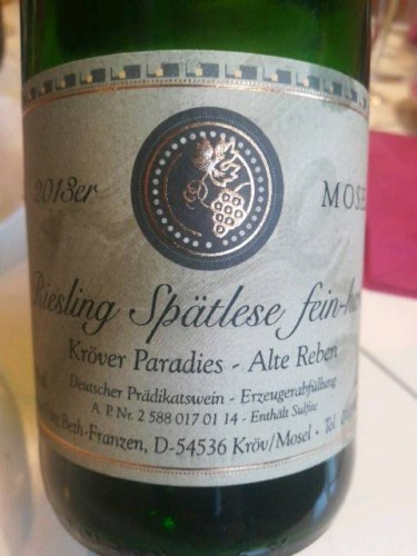 Fritz Beth-Franzen Mosel Krover Paradies Alte Reben Spätlese Riesling ...