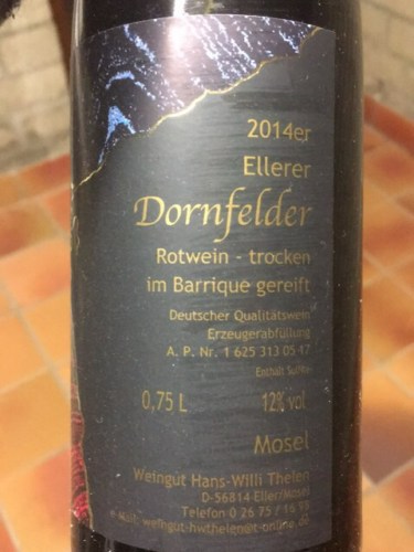 2014 Hans Willi Thelen Mosel Ellerer Dornfelder Rotwein-Halbtrocken ...
