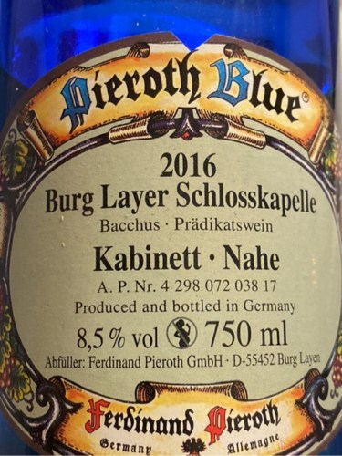 Pieroth Blue Burg Layer Schlosskapelle Bacchus Kabinett | Vivino US