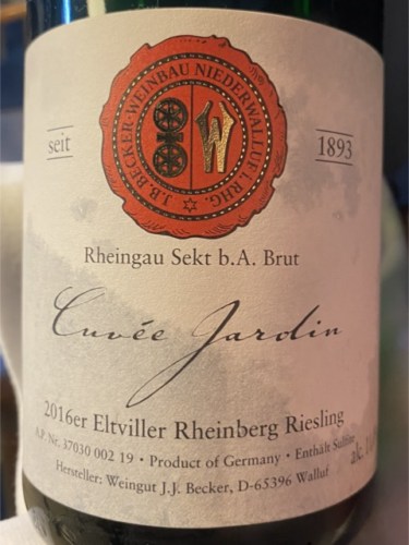 J.B. Becker Cuvée Jardin Eltviller Rheinberg Riesling Sekt B.A Brut ...