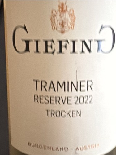 Giefing Traminer Reserve Trocken | Vivino US