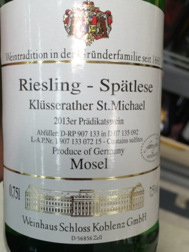 Weinhaus Schloss Koblenz Klüsserather St.Michael Riesling Spätlese ...