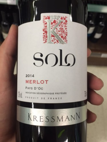 Kressmann Merlot Vin de Pays d'Oc Solo |Vivino Hong Kong