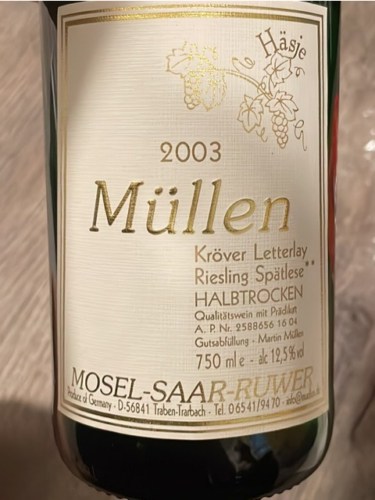 Martin Müllen Kröver Letterlay Riesling Spätlese** Halbtrocken | Vivino US