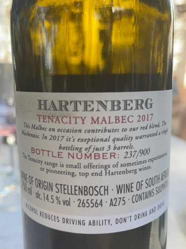 Hartenberg Tenacity Malbec | Vivino US