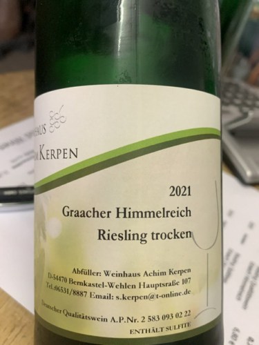 Achim Kerpen Graacher Himmelreich Riesling Trocken | Vivino 日本