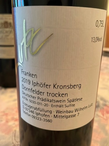 Wilhelm Lutz Iphöfer Kronsberg Dornfelder Trocken | Vivino US