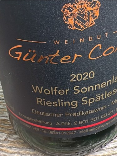 2020 Günter Comes Wolfer Goldgrube Riesling Spatlese Deutscher ...