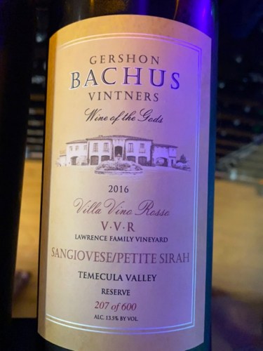 Gershon Bachus Vintners Wine Of The Gods Villa Vino Rosso V.V.R ...
