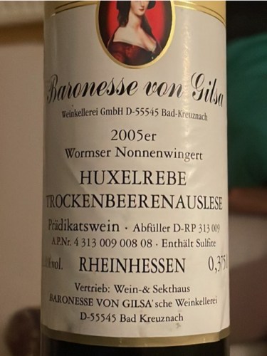 Baronesse Von Gilsa Wormser Nonnenwingert Huxelrebe ...
