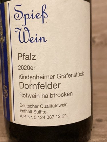 Roger Spiess Kindenheimer Grafenstück Dornfelder Halbtrocken | Vivino ...