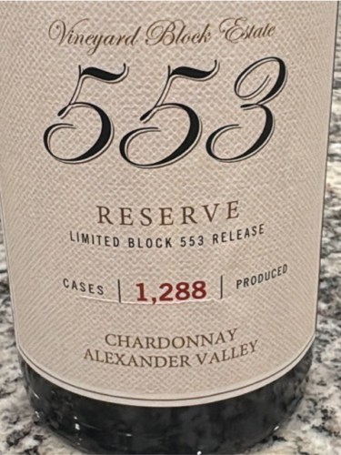 Vineyard Block Estate Limited Block 553 Release Reserve Chardonnay ...