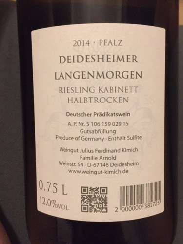 2016 Julius Ferdinand Kimich Deidesheimer Langenmorgen Riesling ...
