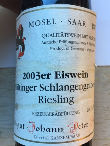 Johann Peter Reinert Wilitinger Schlangengraben Riesling Eiswein ...