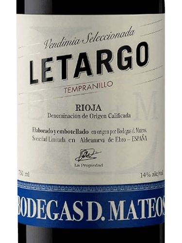 D. Mateos Letargo Vendimia Seleccionada Tempranillo |Vivino Hong Kong