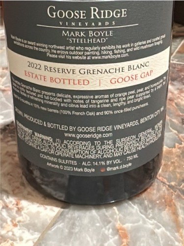 Goose Ridge Vineyards Steelhead Reserve Grenache Blanc | Vivino US