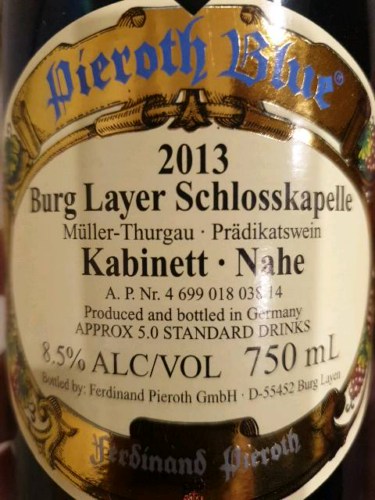 2013 Pieroth Blue Burg Layer Schlosskapelle Müller-Thurgau Kabinett ...