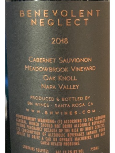 Benevolent Neglect Meadowbrook Vineyard Cabernet Sauvignon | Vivino English