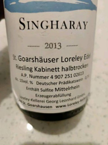 Loreley Kellerei Riesling Mittelrhein Kabinett Halbtrocken Singharay St ...