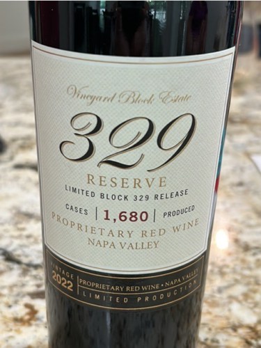 Vineyard Block Estate 329 Reserve Proprietary Red | Vivino English