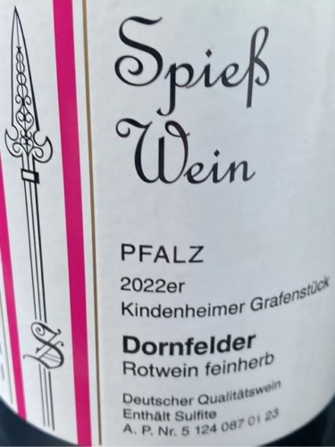 Roger Spiess Kindenheimer Grafenstück Dornfelder Feinherb | Vivino US