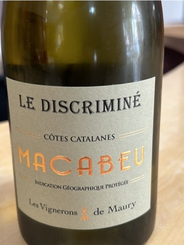 Les Vignerons de Maury Le Discriminé Macabeu | Vivino US