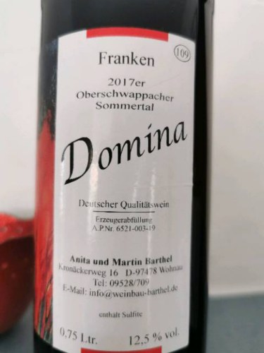 Weinbau Anita Und Martin Barthel Oberschwappacher Sommertal Domina ...