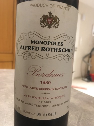 1989 Monopoles Alfred Rothschild Bordeaux | Vivino US